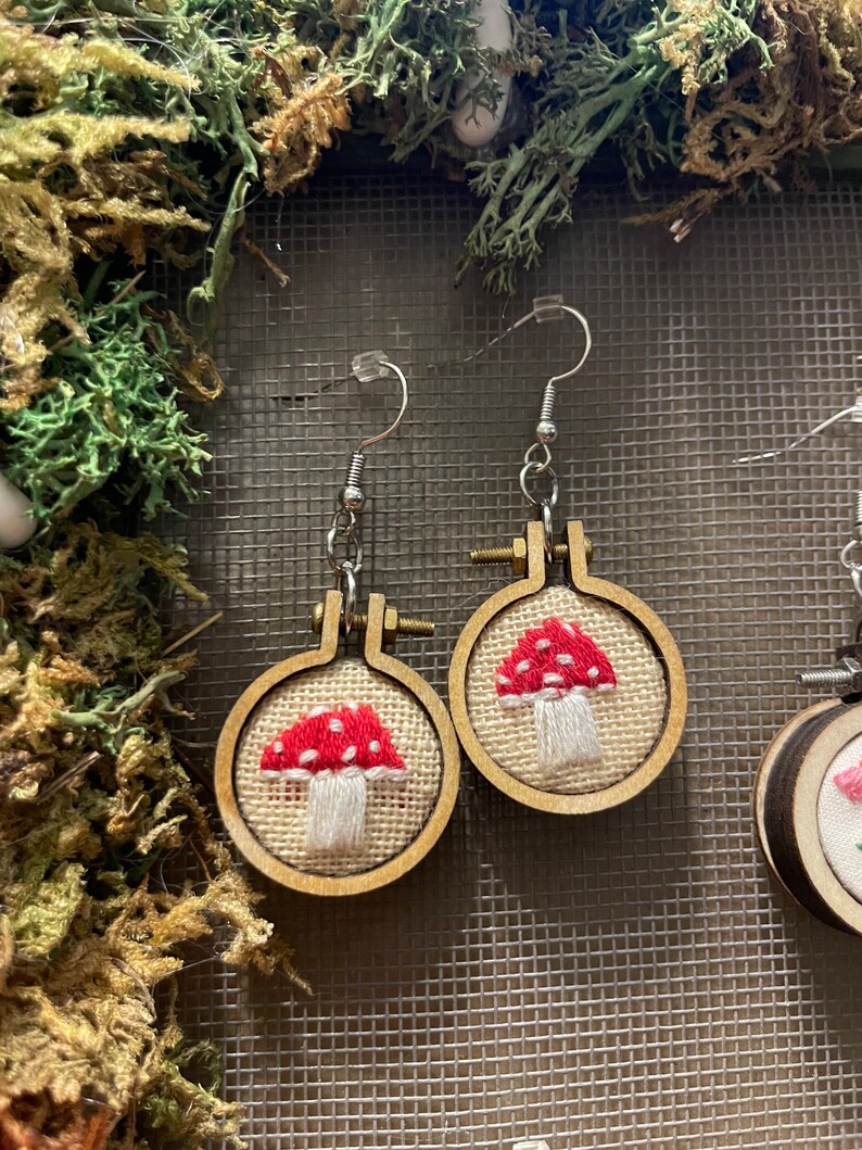 Hand Embroidered Earrings - Etsy UK