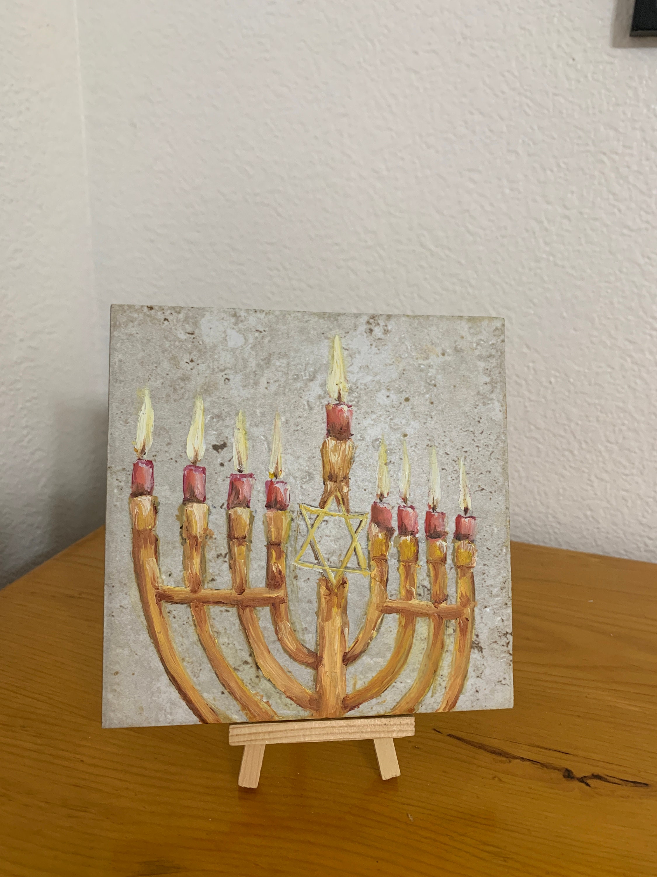 Hanukkah Menorah W/ Candles - Hand Painted, Oil on Tile - Etsy