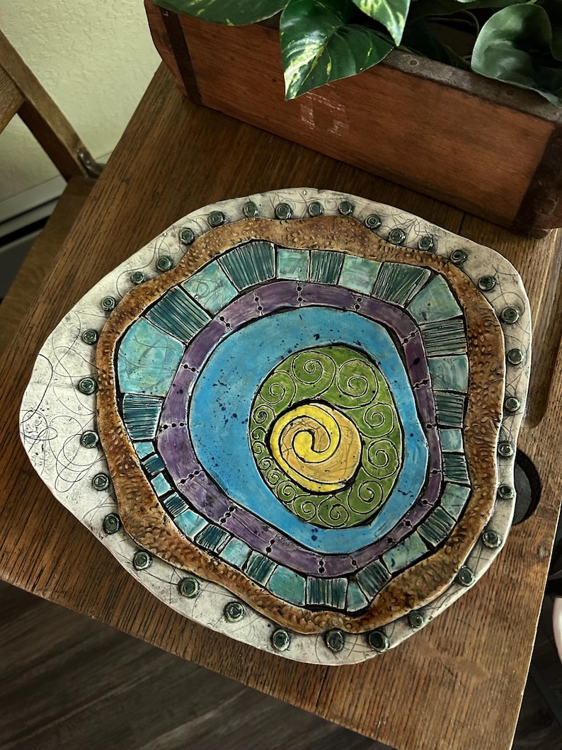 Handmade Abstract Ceramic Platter: Unique Decorative Table Art (11 ...