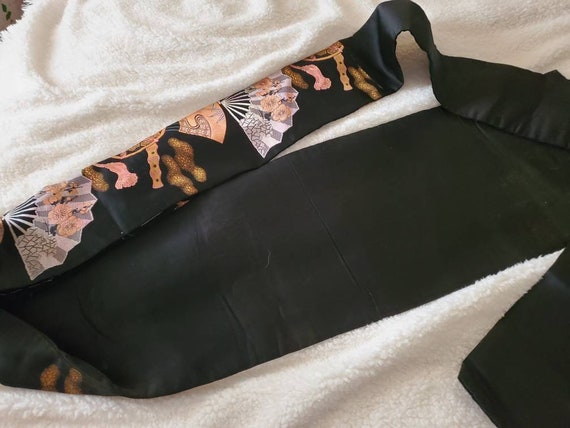 Vintage Nagoya Obi Japanese Belt Sash Fans Bamboo Flo… - Gem