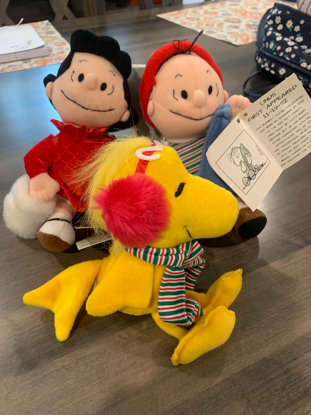 Set of 3 Peanuts: Woodstock, Linus and Lucy 9” Holiday/winter Plush Bean Bag/beanie Doll ...