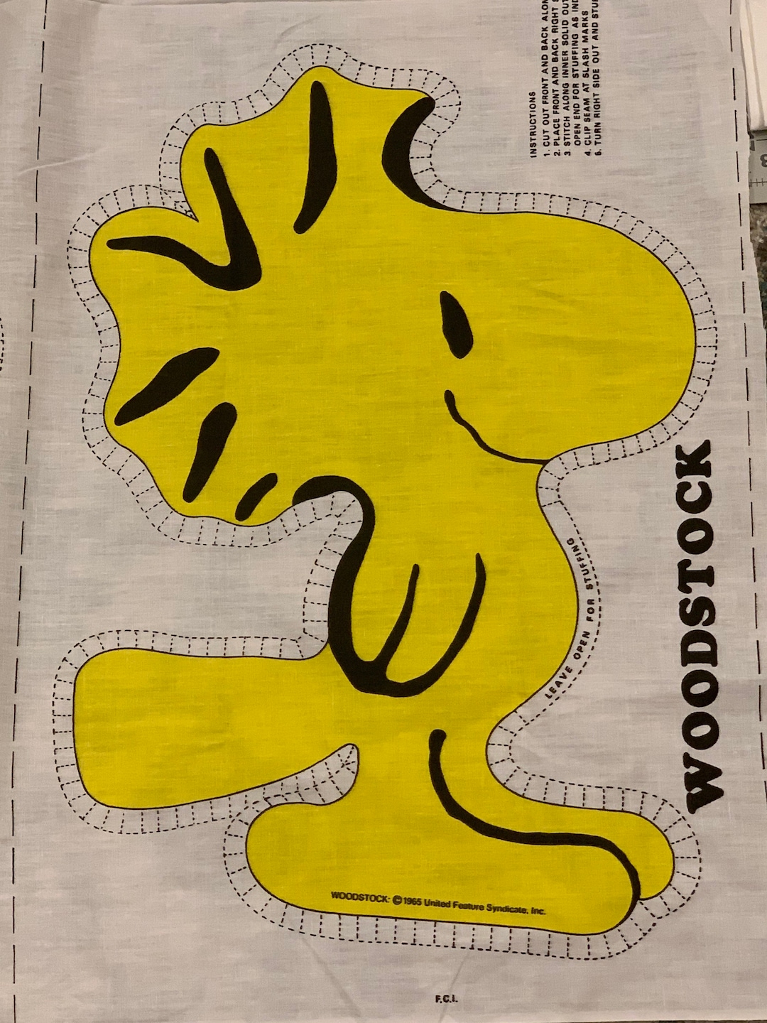 1960s Woodstock Fabric Panel. Plush/ Pillow. Peanuts/ Snoopy Fabric ...