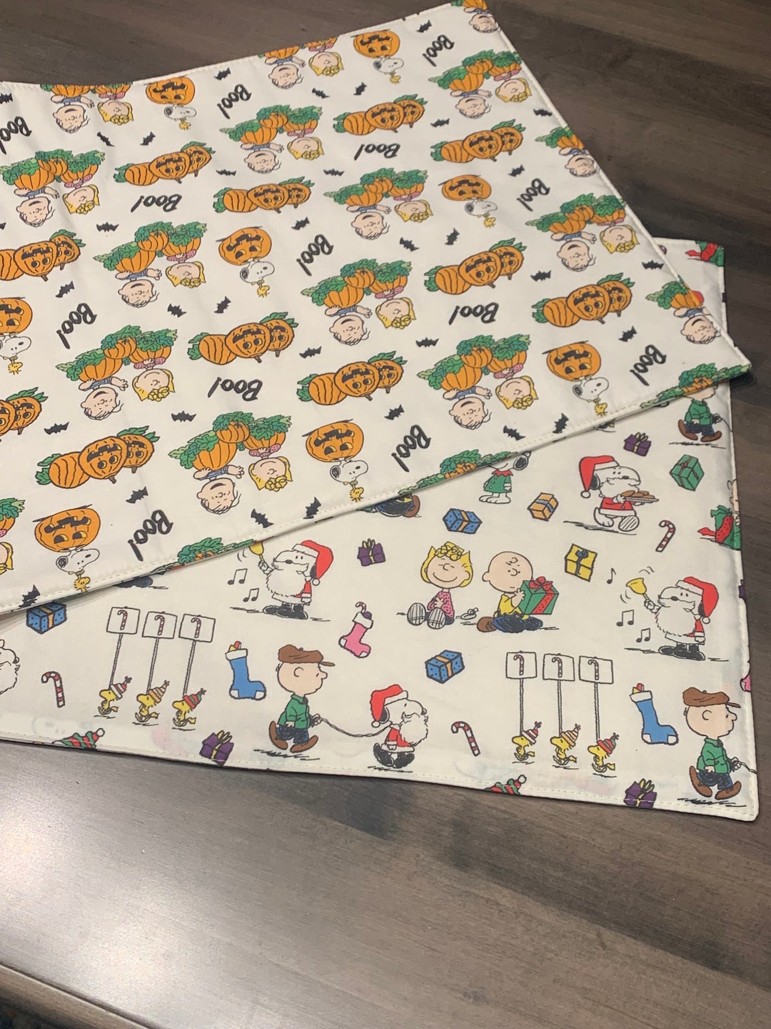 Handmade Reversible Quilted Table Runner: Snoopy Christmas & Halloween ...