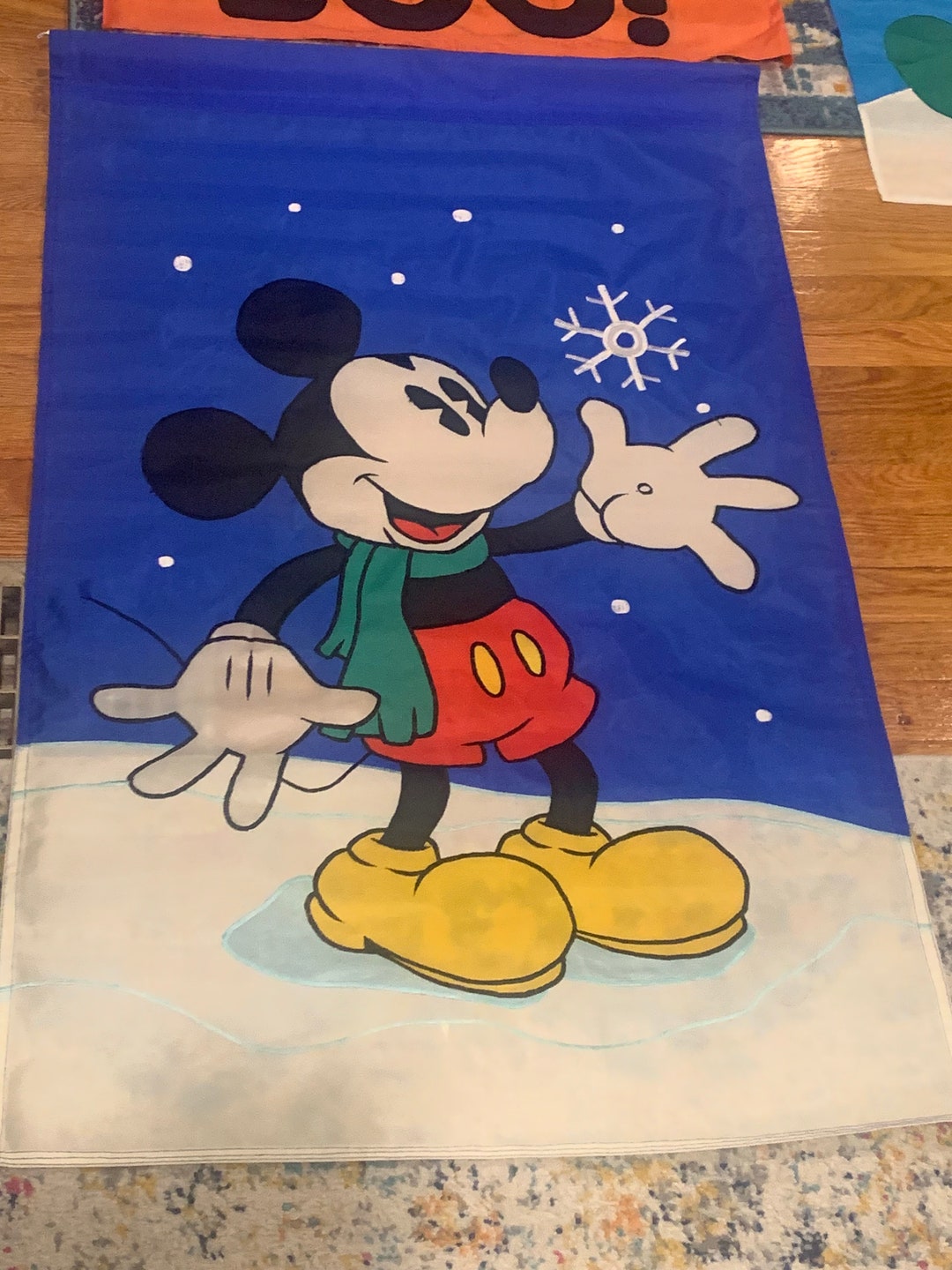 Lot of 3 Gently Used Mickey Mouse Flags, Outdoor Flags. Outdoor Decorations. Winter Flag ...