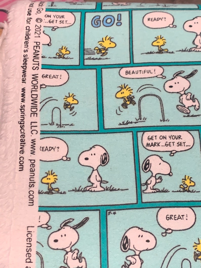 Snoopy and Woodstock Flannel Fabric: Teal Blue Peanuts Print (half Yard ...