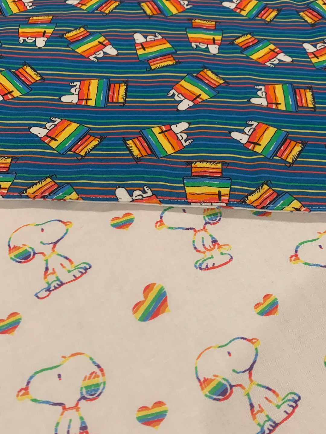 New Reversible Handmade Snoopy on Dog House Table Runner. Rainbow Color ...