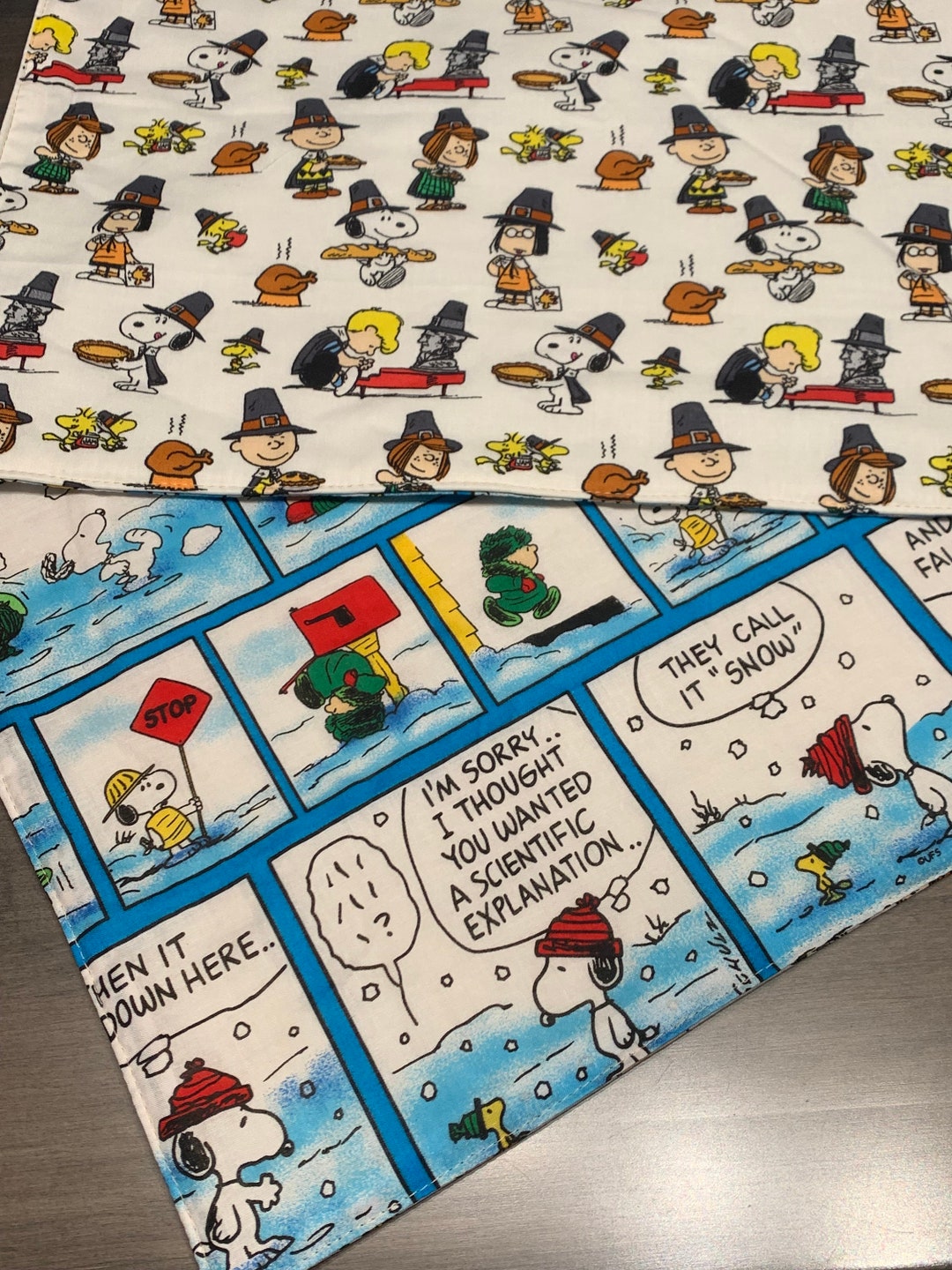 NEW Handmade REVERSIBLE Quilted Table Topper Table Runner. Snoopy ...