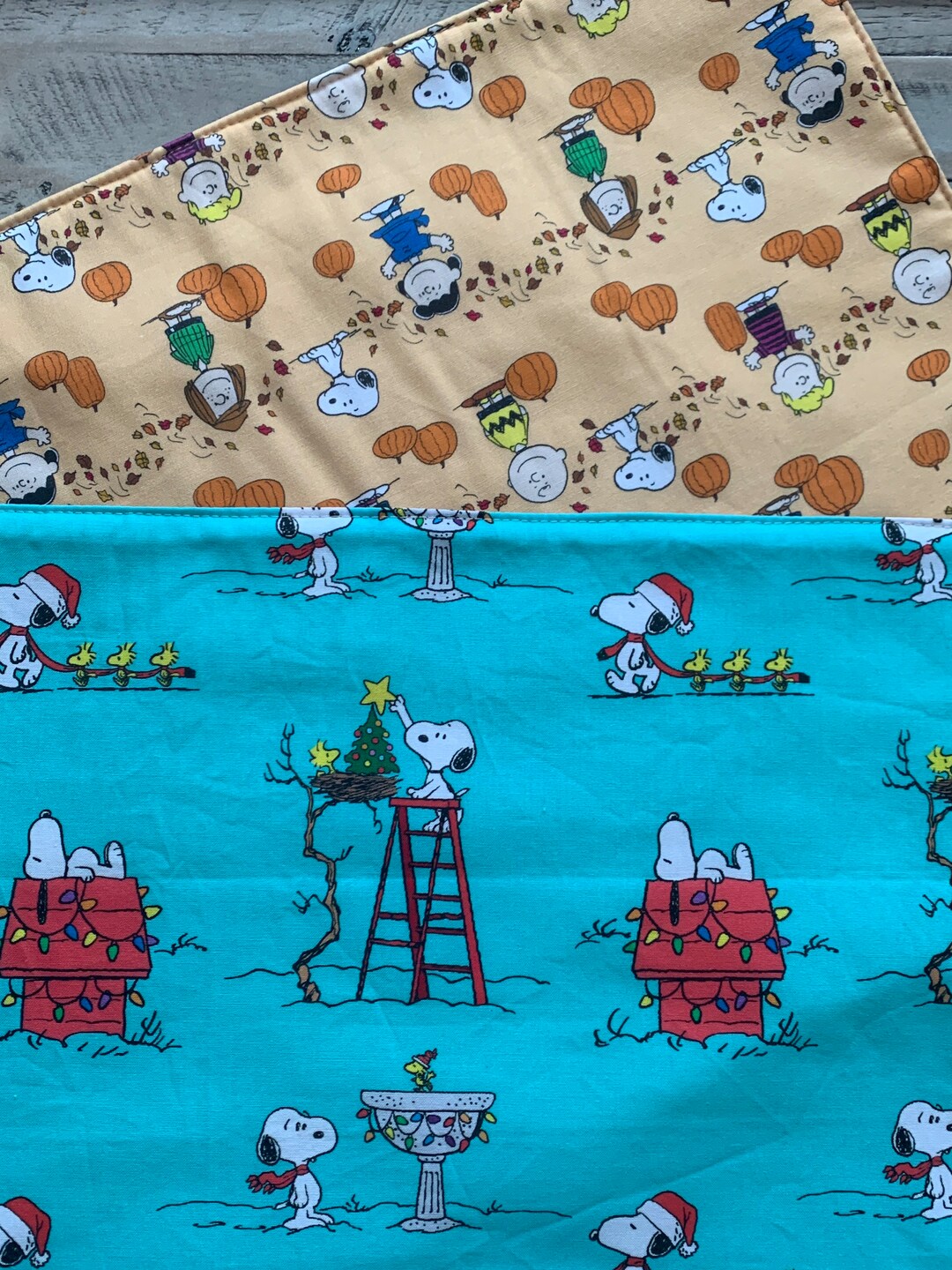 NEW Handmade REVERSIBLE Quilted Table Runner. Snoopy Christmas ...