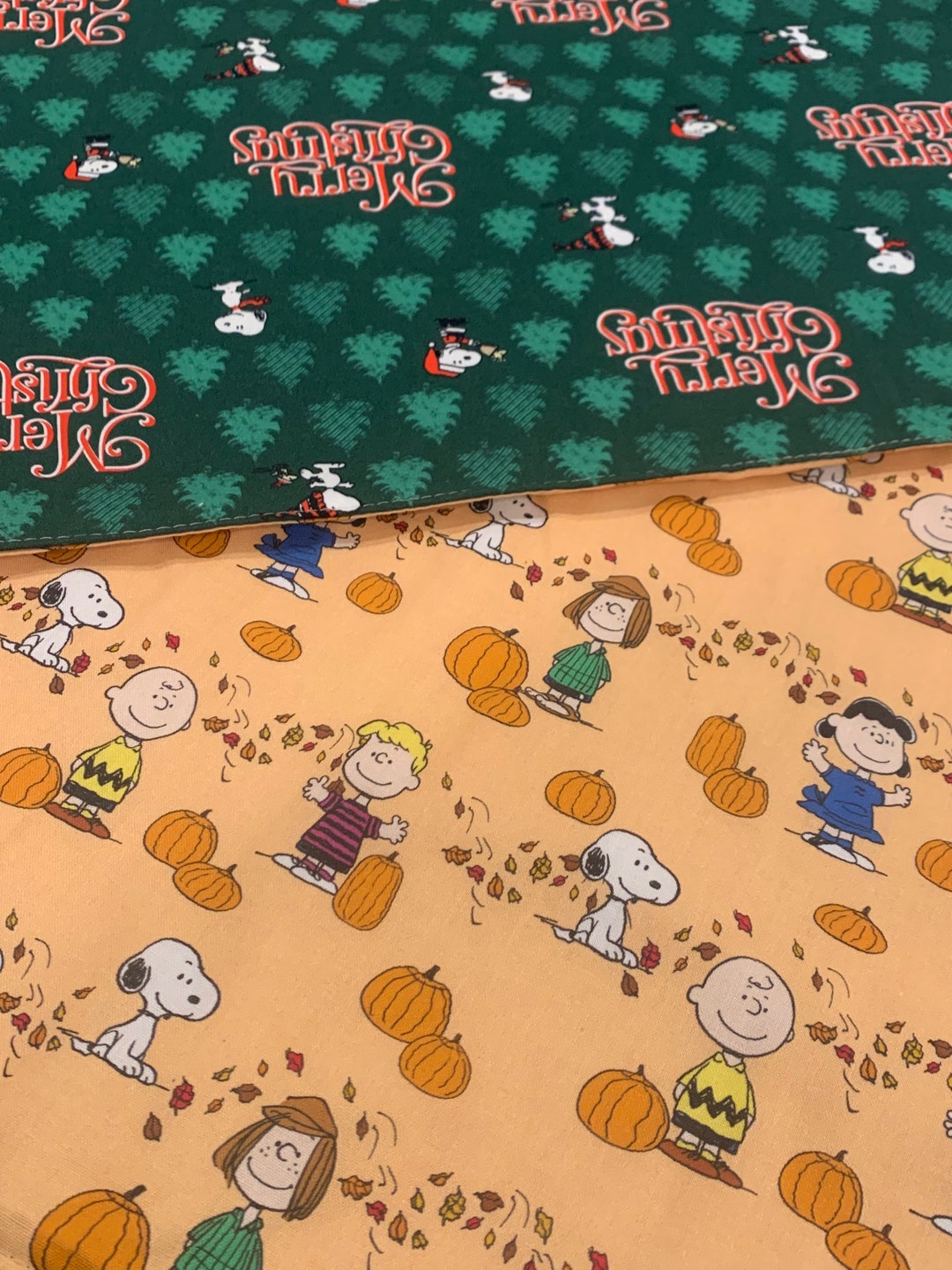 Handmade Reversible Quilted Table Runner, Snoopy Christmas & Fall Decor ...