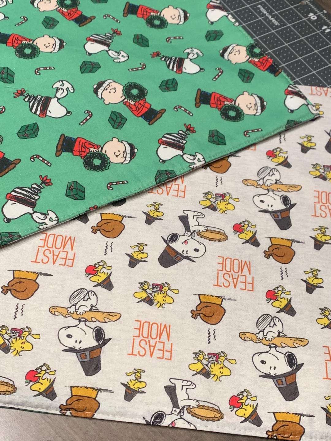 Handmade Reversible Quilted Table Runner: Snoopy Christmas/thanksgiving ...