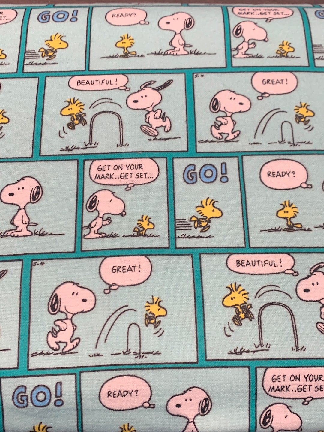Snoopy and Woodstock Flannel Fabric: Teal Blue Peanuts Print (half Yard ...