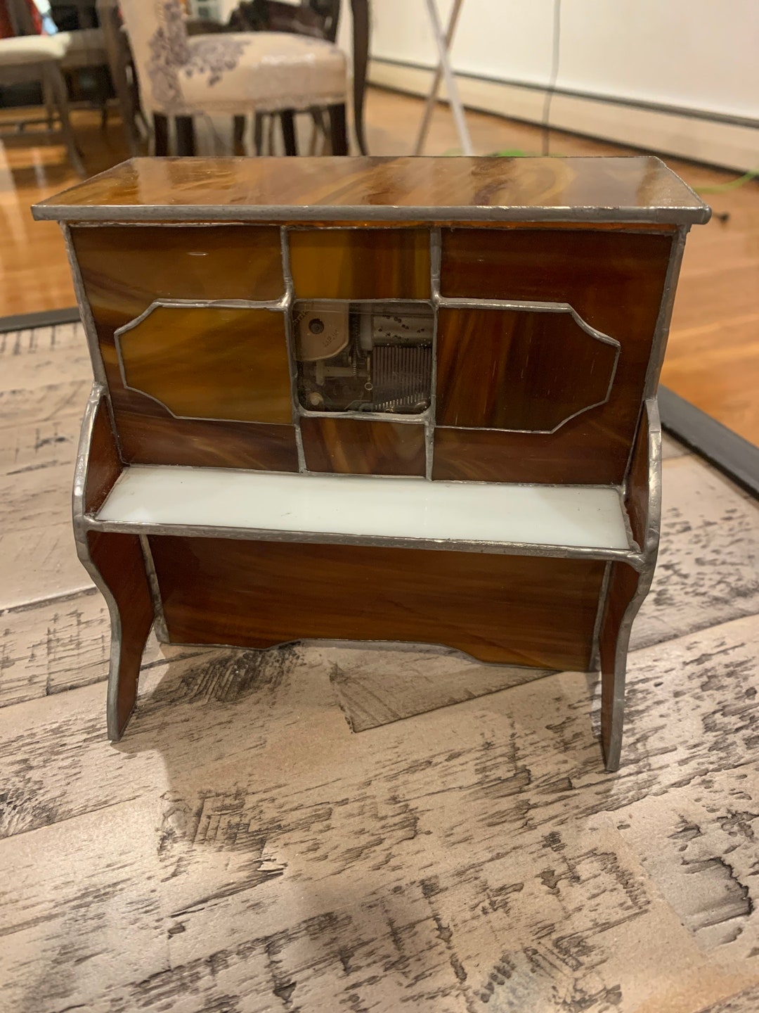 Handmade Stained Glass Piano Music Box, Plays "send in the Clouds ...