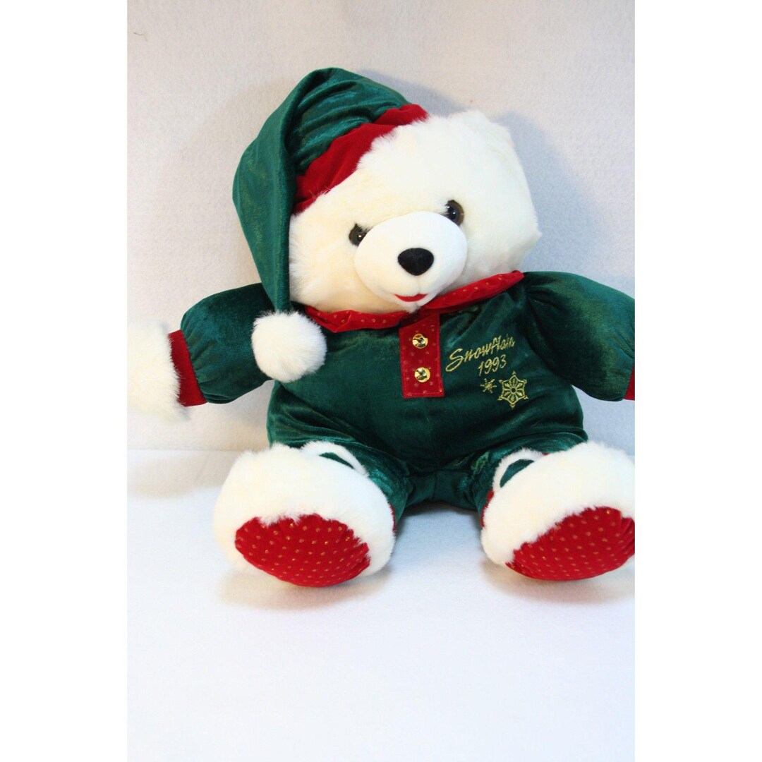 VTG 1993 Snowflake Teddy Bear Boy Plush Green Hat Outfit Slippers Tb ...