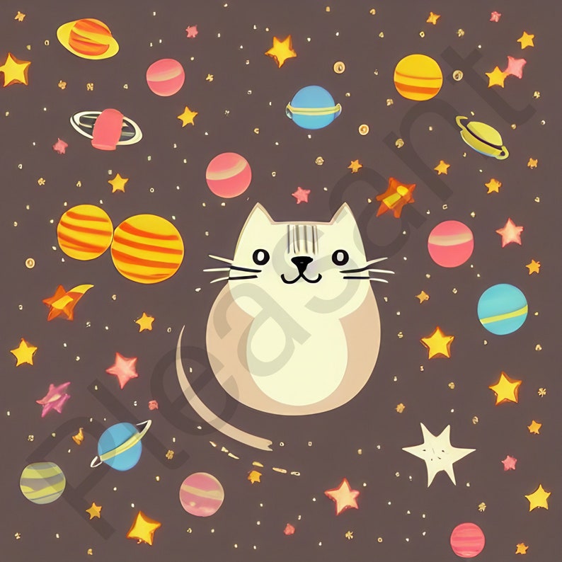 Cartoon Cat in Space Digital Download - Etsy