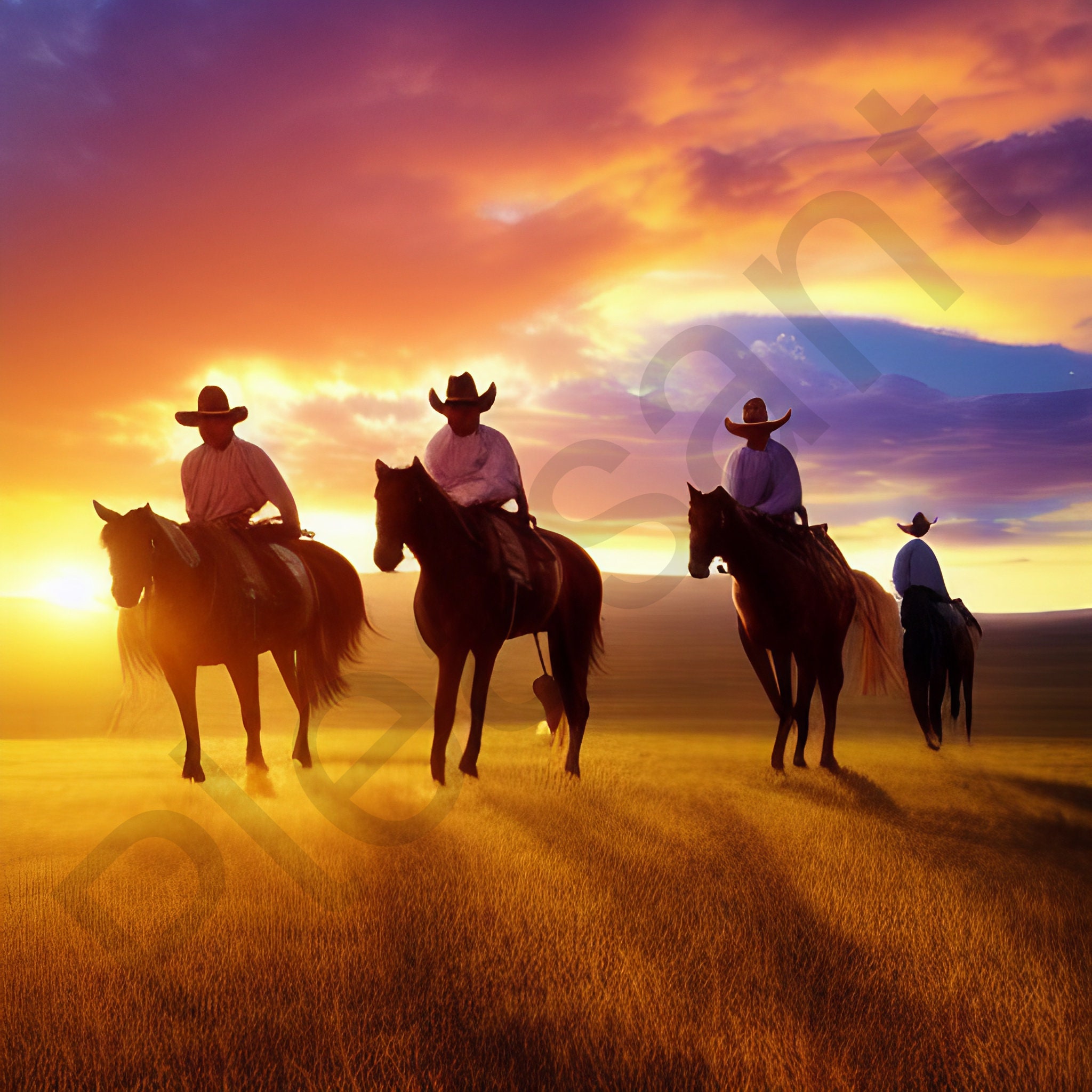 Cowboys Riding in Sunset Digital Download - Etsy