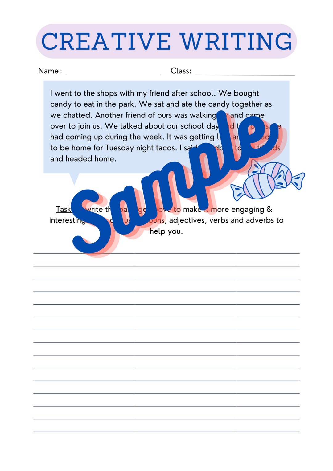 Creative Writing Work Sheet - Etsy