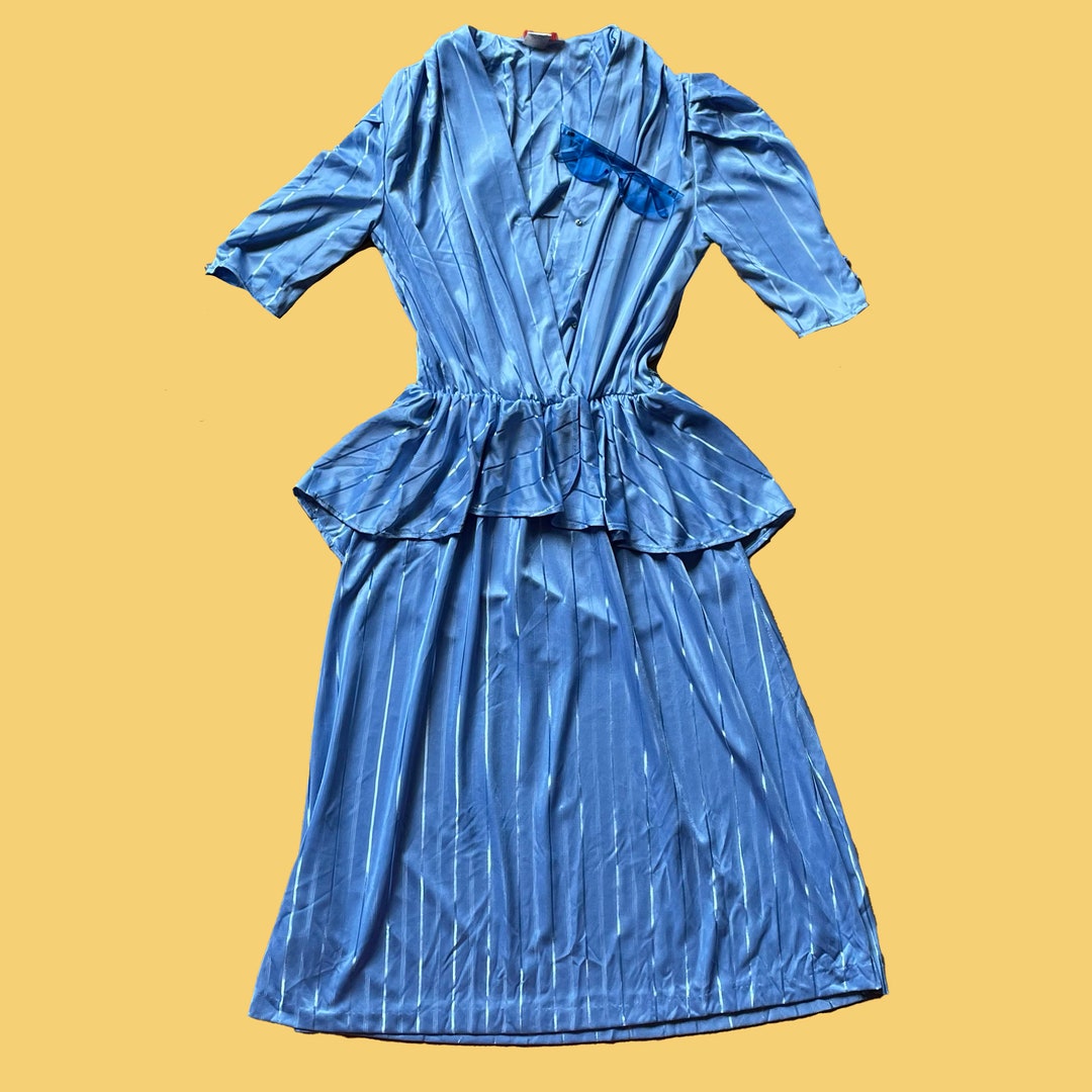 80's Metallic Stripe Periwinkle Peplum Party Dress - Etsy