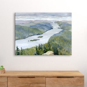 View of Lake George Wrapped CANVAS Print,mountains and Lake Watercolor ...
