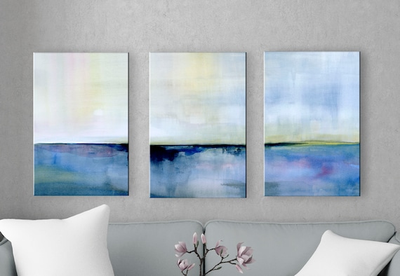 Set of 3 Abstract Landscape on CANVAS Modern Minimalist | Etsy