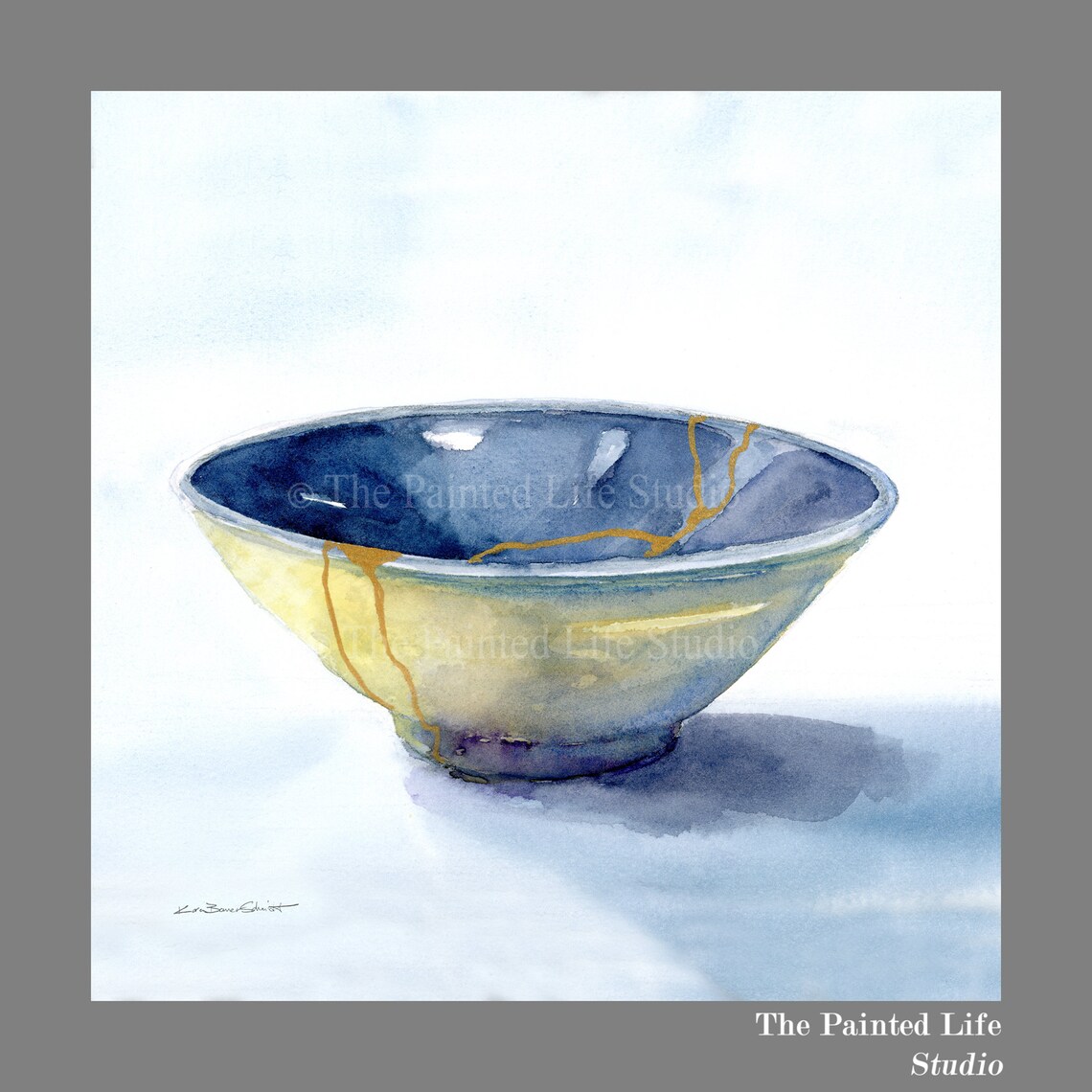 Square Kintsugi Painting Kintsugi Bowl Watercolor Wall Art - Etsy