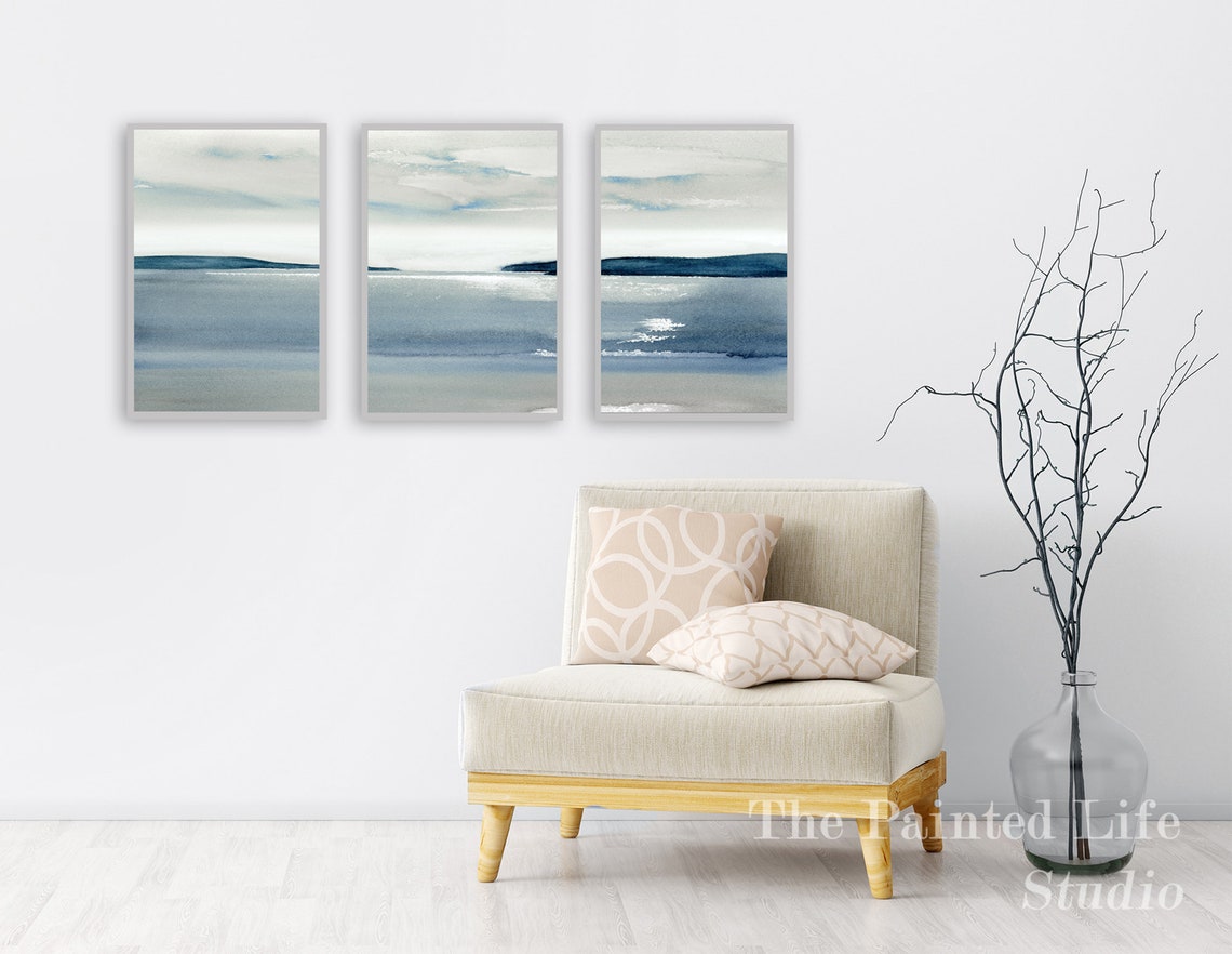 Set of 3 Prints Reflections Over the Sea Triptych of Original | Etsy