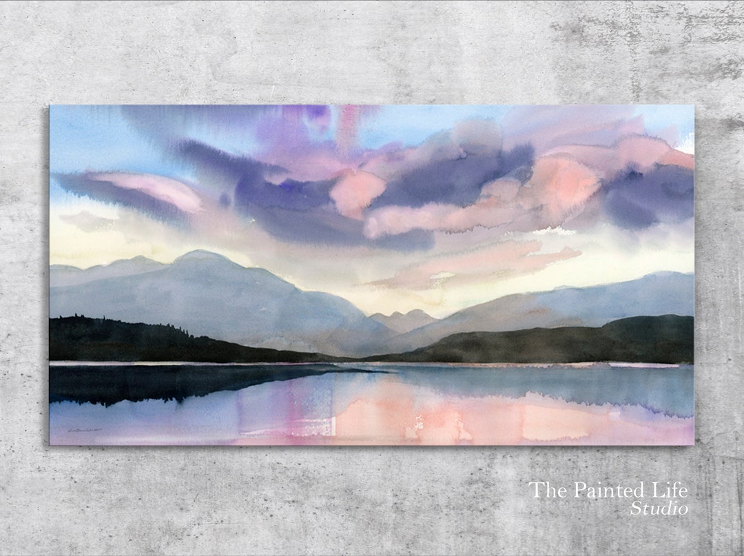 CANVAS Colorful Sunset Over Mountains and Lake Painting Print ...