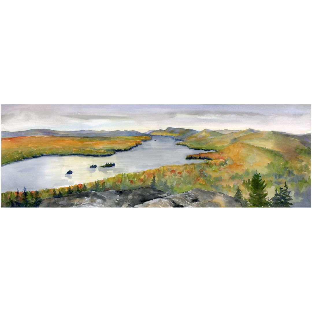 Adirondack Fourth Lake Panoramic Watercolor Art Print - Etsy
