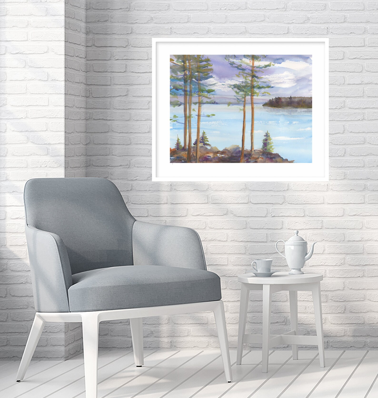 Pine Trees on the Lake Art Print Watercolor Print Rocky | Etsy