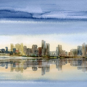 Seattle Skyline Watercolor Art Print, Puget Sound, Washington State ...