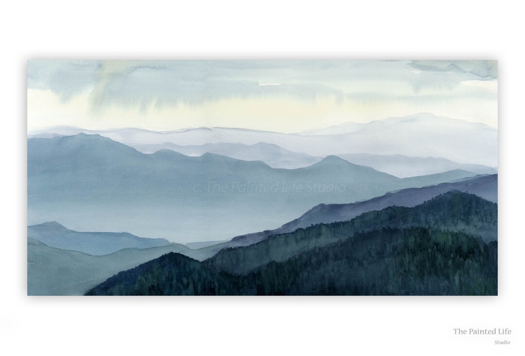 Great Smoky Mountains Print, Shades of Blue Mountain Layers Art Print ...