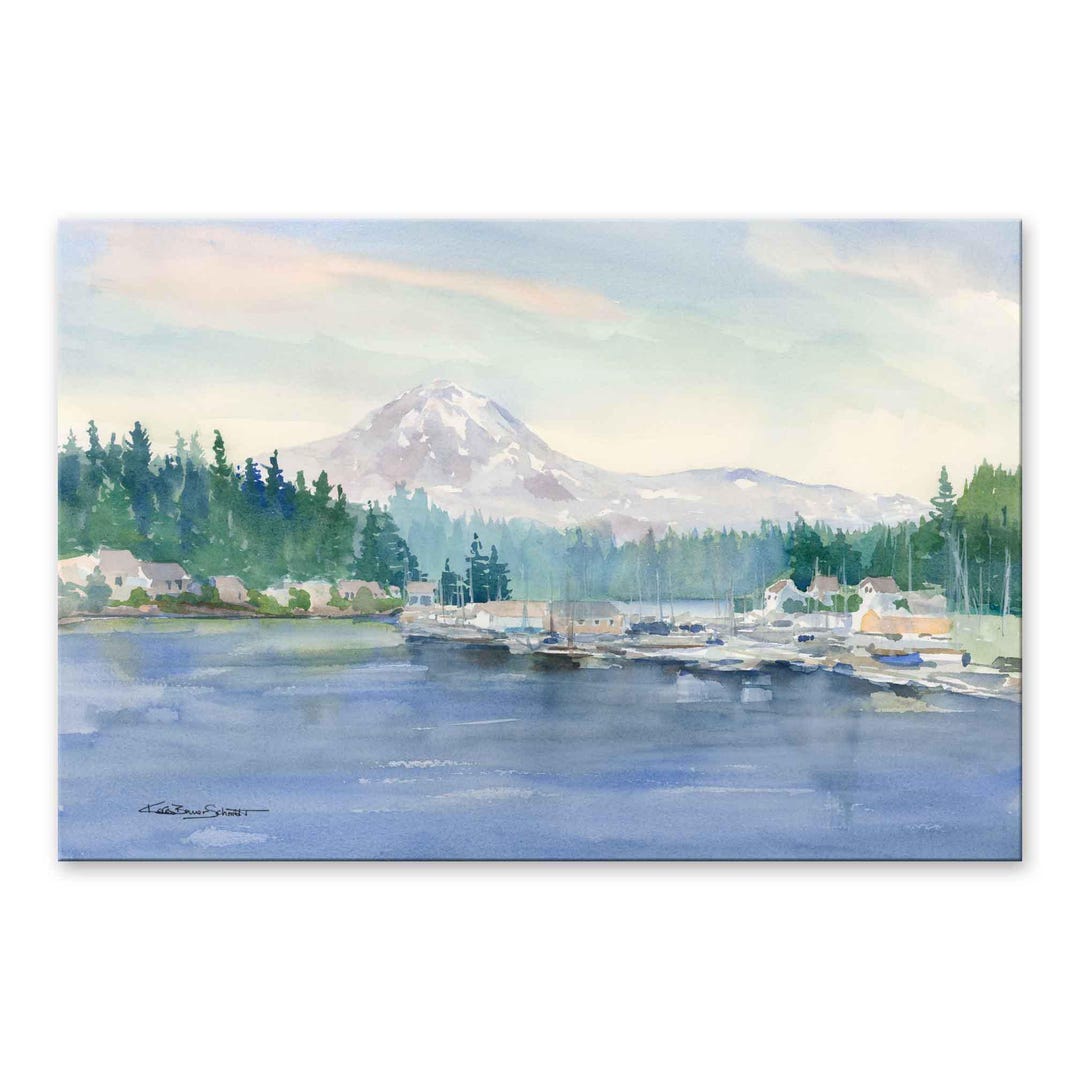 Gig Harbor Watercolor Print: Mount Rainier View, Washington Art - Etsy