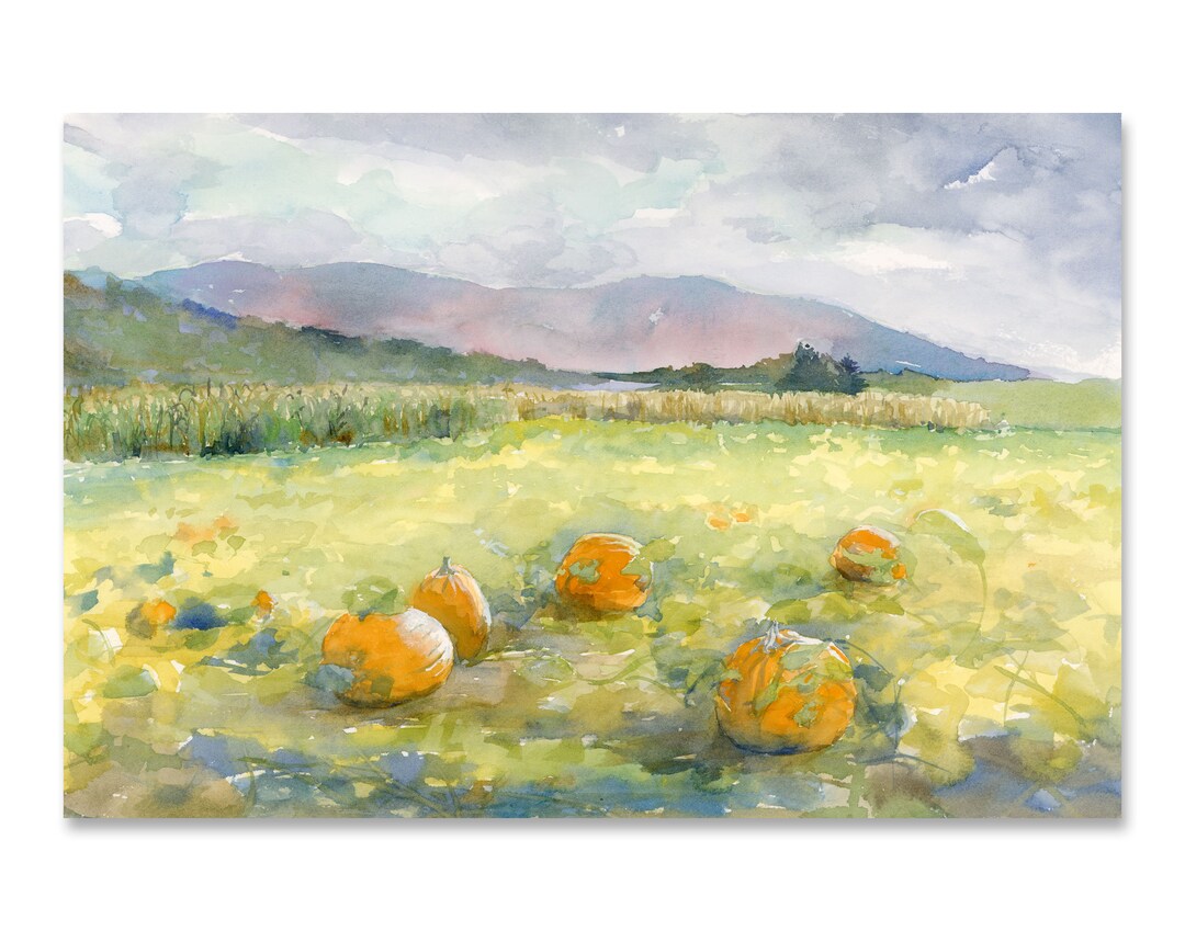 Pumpkin Field Painting, Print of Original Watercolor Painting, Pumpkin ...