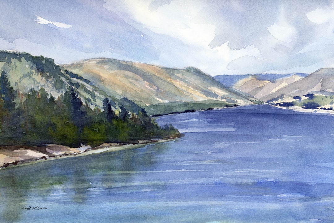 Lake Chelan Painting, Print of Washington State Mountains and Lake ...