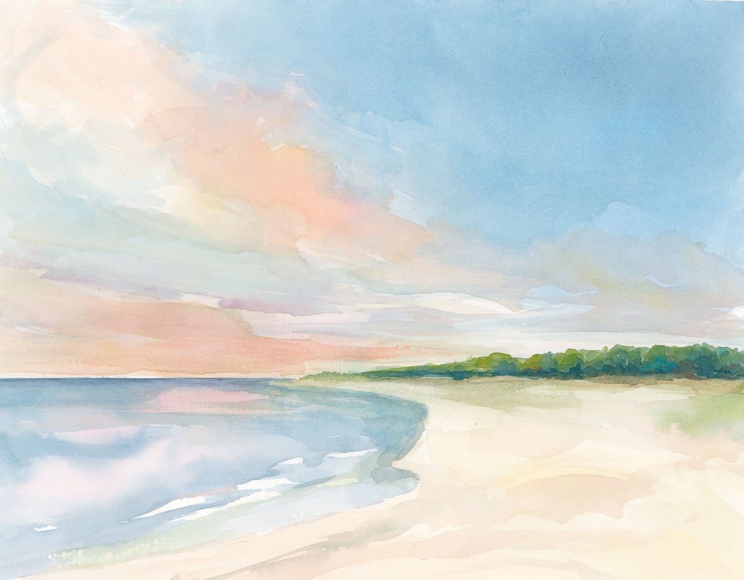 Coastal Art Original Painting, Beach and Shoreline Watercolor Painting ...