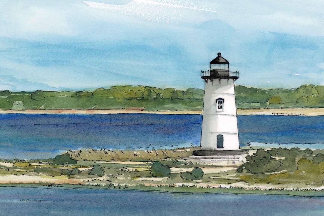 Edgartown Lighthouse Watercolor Art Print: Martha's Vineyard Painting ...