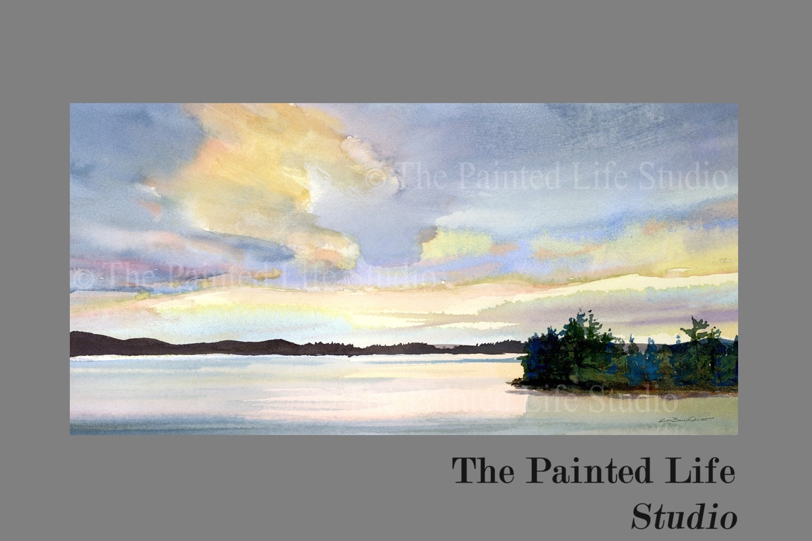Lake George Panoramic Art Print Sunset Watercolor Wall Art | Etsy