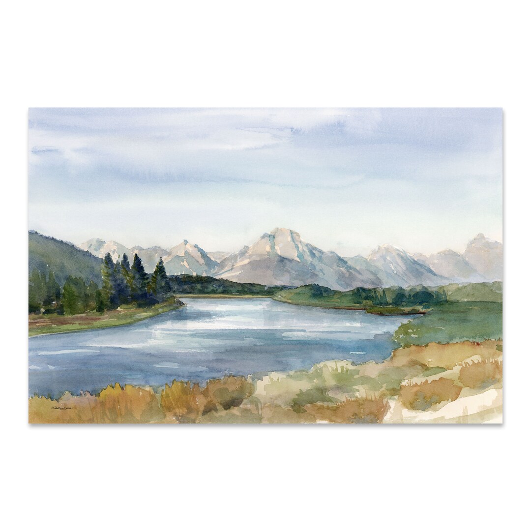 Oxbow Bend Watercolor Print: Grand Teton National Park Landscape - Etsy