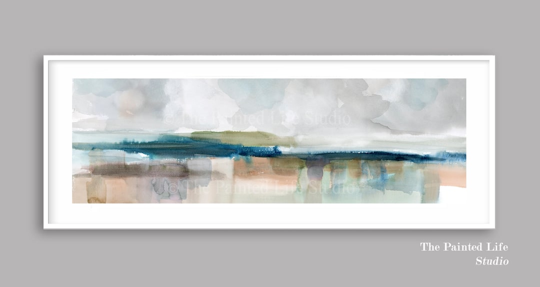 Neutral Abstract Landscape Art Print: Modern Panoramic Watercolor - Etsy
