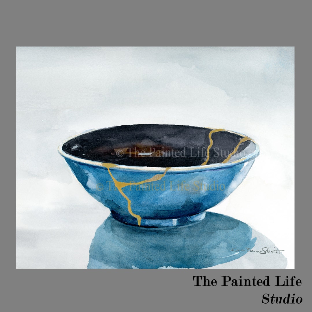 Kintsugi Bowl Art Painting Watercolor Print, Wabi Sabi Art, Japanese ...
