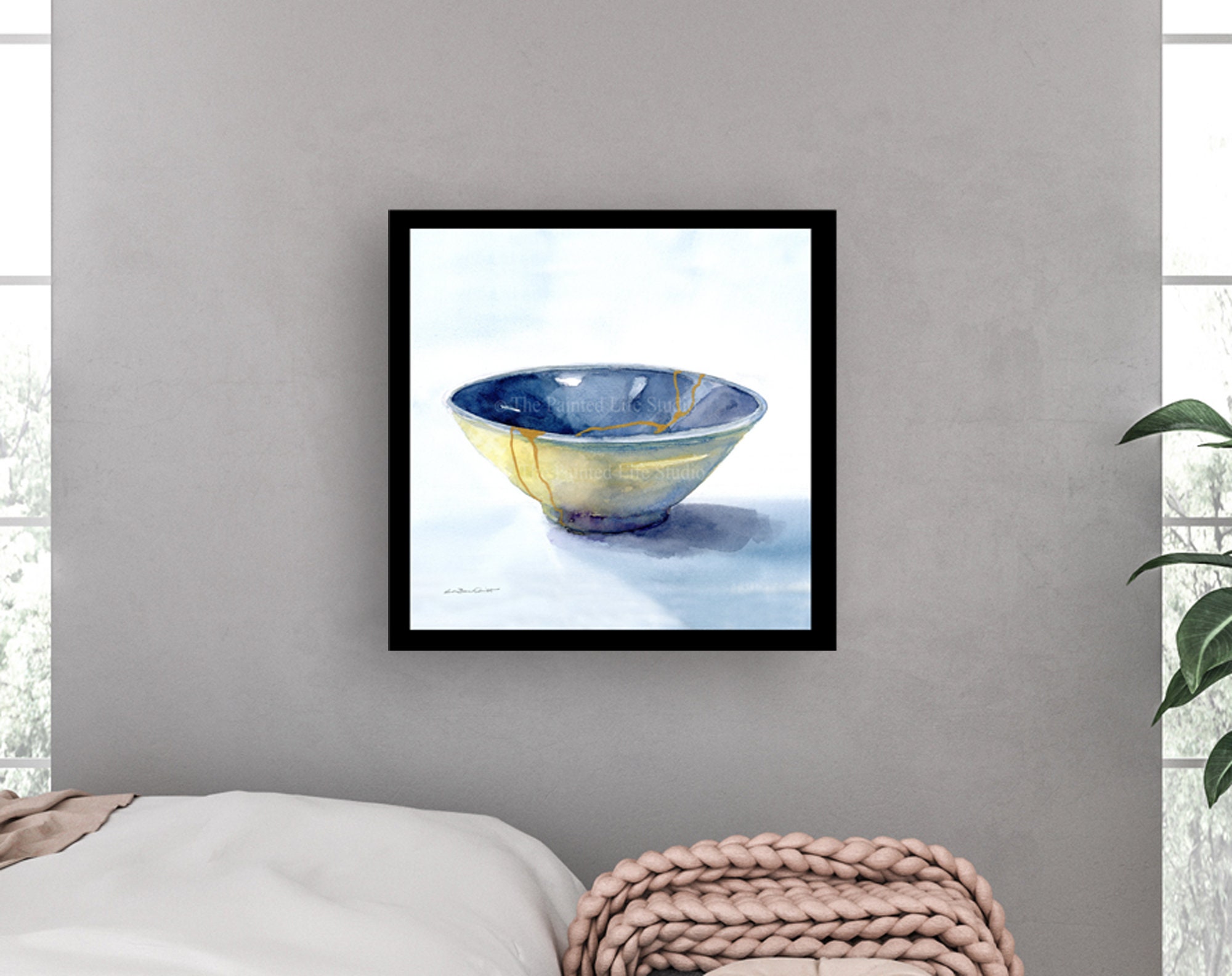 Square Kintsugi Painting Kintsugi Bowl Watercolor Wall Art - Etsy