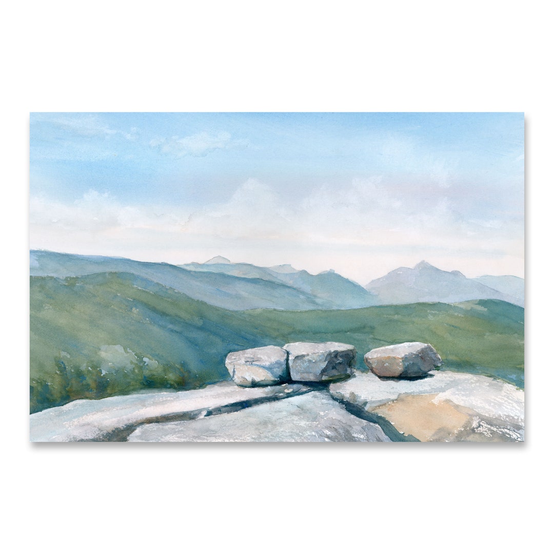 Balanced Rocks Art Print, Watercolor Painting of Adirondacks Hiking ...