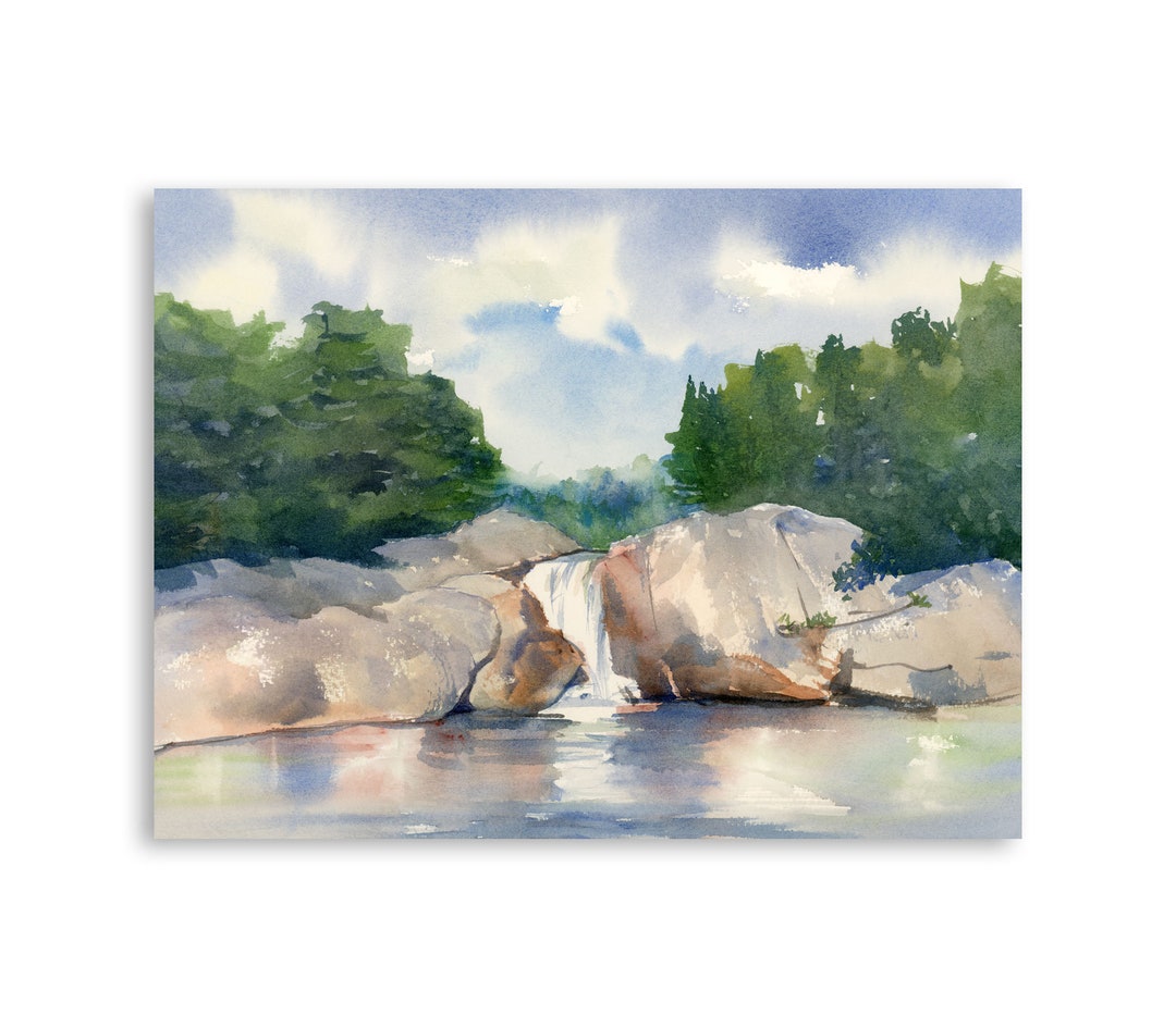 Buttermilk Falls VT Art Print, Painting of Waterfall in Vermont, Fine ...