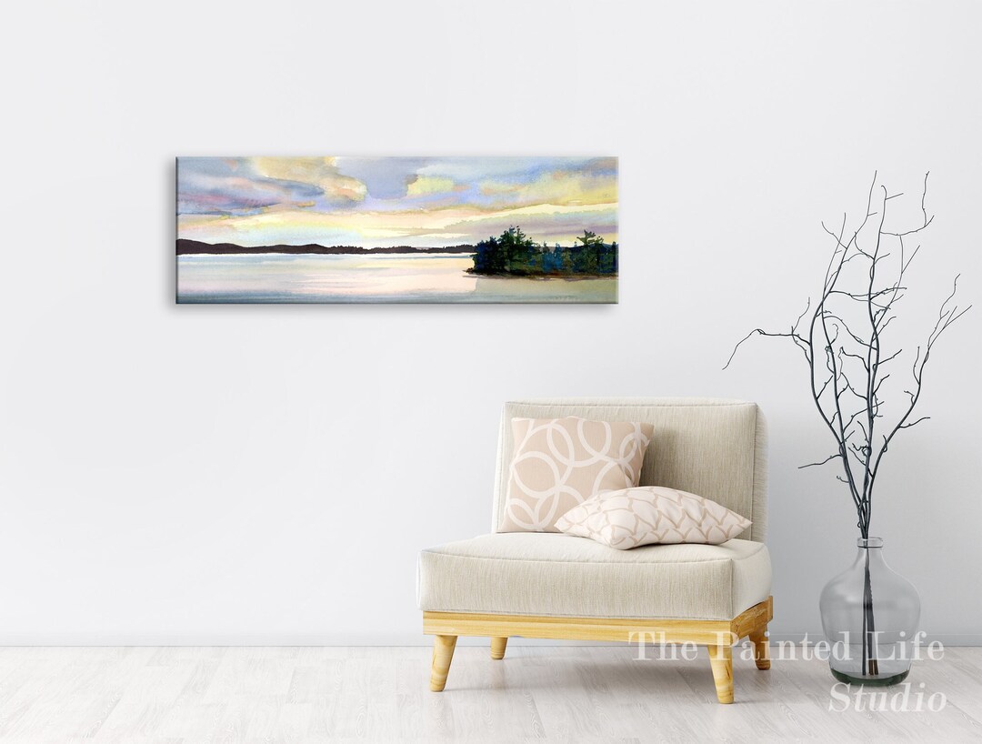 Sunset on Lake George CANVAS Art Print, Watercolor Painting of Lake in ...