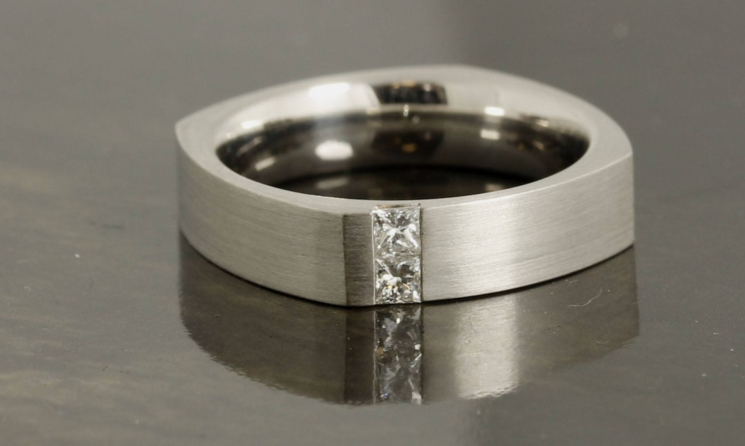Platinum Princess Cut Tv Shaped Wedding Ring / 4.8mm Wedding Band ...