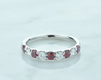 Platinum 950 Diamond and Natural Ruby Half Eternity Ring, Platinum 2mm Wedding Band - Etsy UK