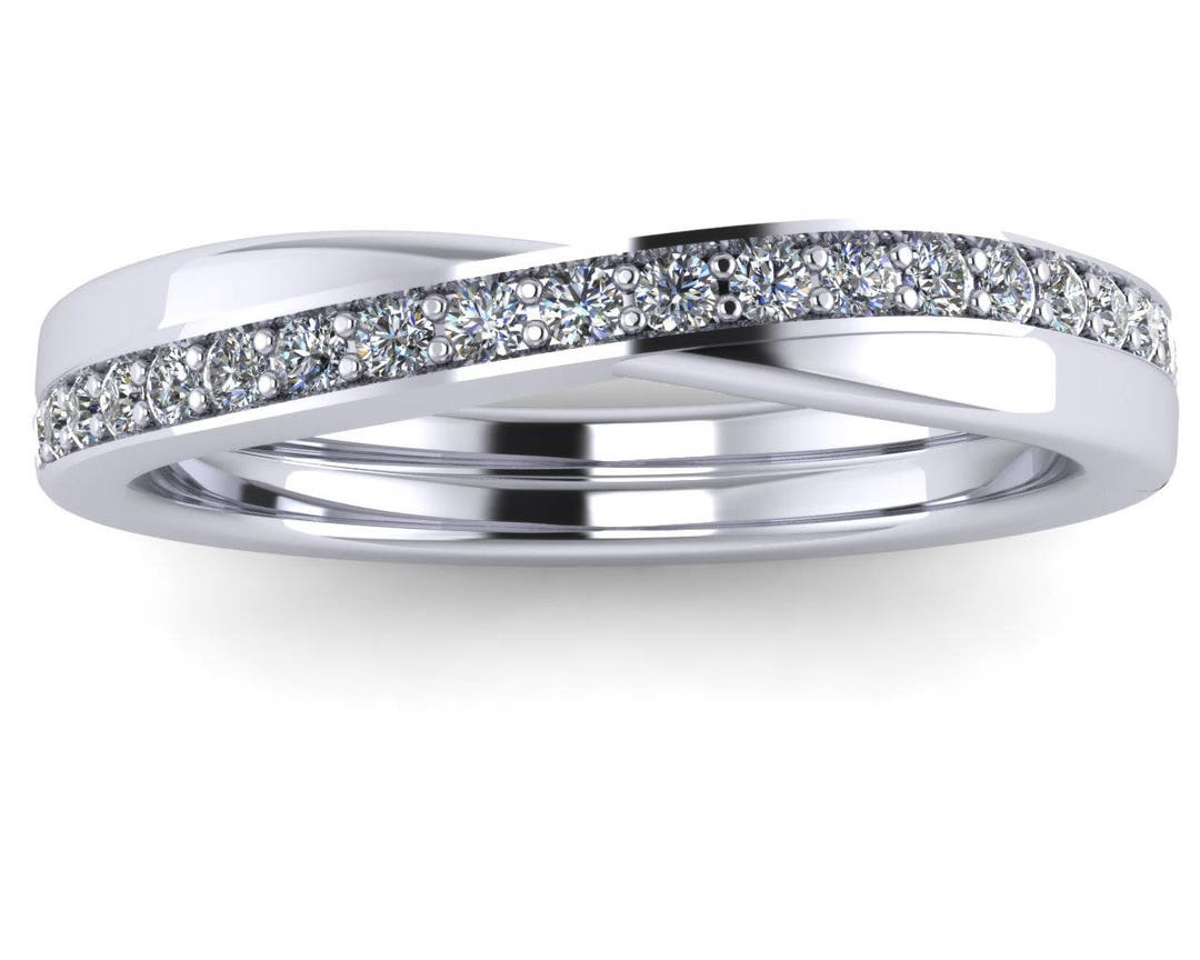 Platinum Crossover Shaped Diamond Wedding Ring Eternity Ring/ Diamond ...