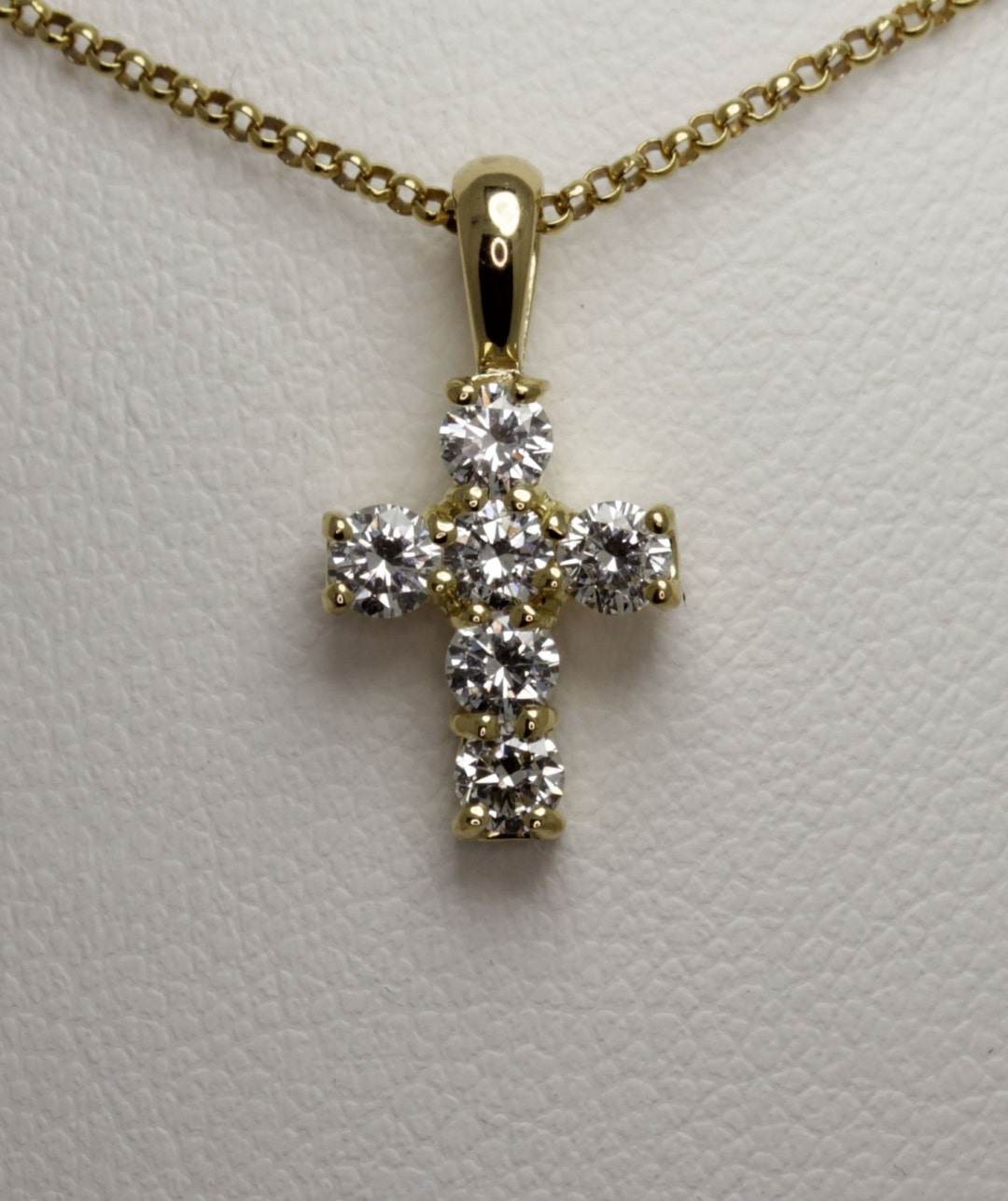 18ct Yellow Gold Diamond Cross .42ct Six Stone Yellow Gold Ladies Cross ...