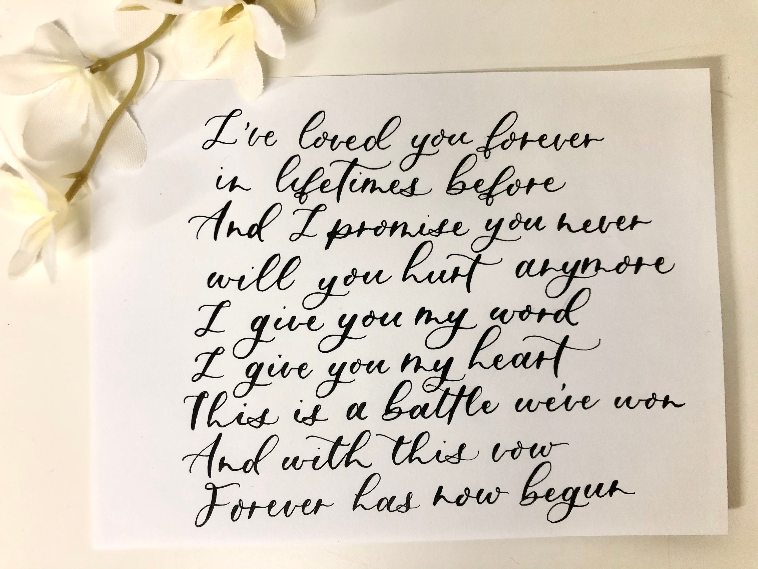 Custom Handwritten Calligraphy Vows Quote Valentine's Day Gift - Etsy