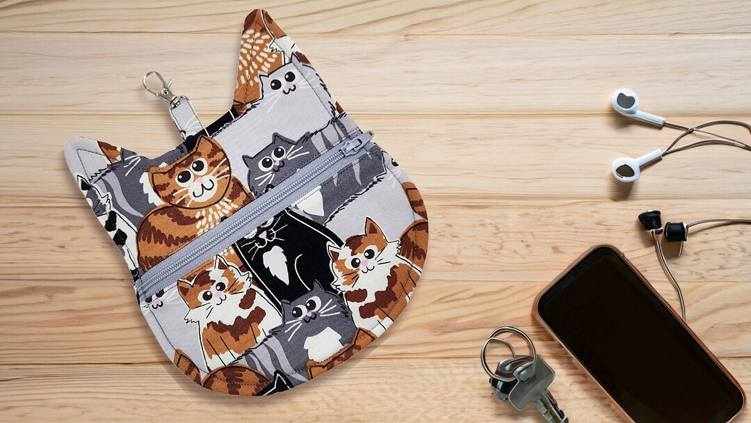 Cat Zipper Pouch, Cartoon Cats in Grey, Black, and Orange - Etsy