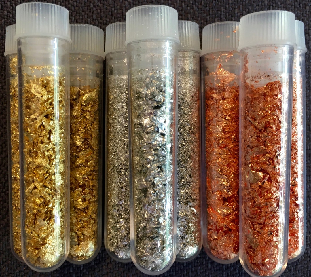 5 Gold + 5 Silver + 5 Copper Flake Vials...large 3ml .. Lowest Price ...